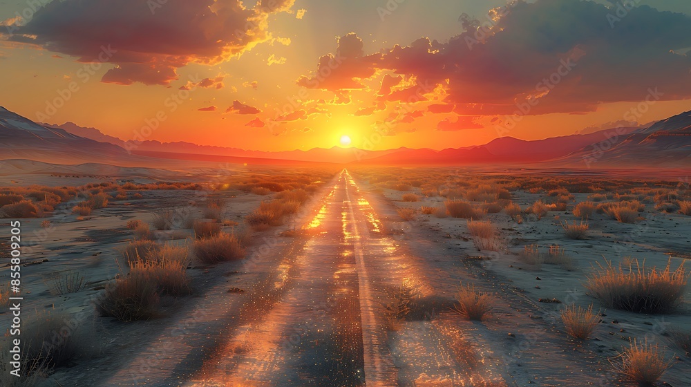 Heat waves rising from a desert road, mirroring the shimmering air. The ...