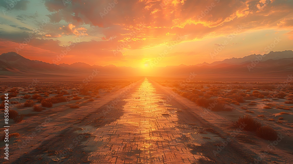 Heat waves rising from a desert road, mirroring the shimmering air. The ...