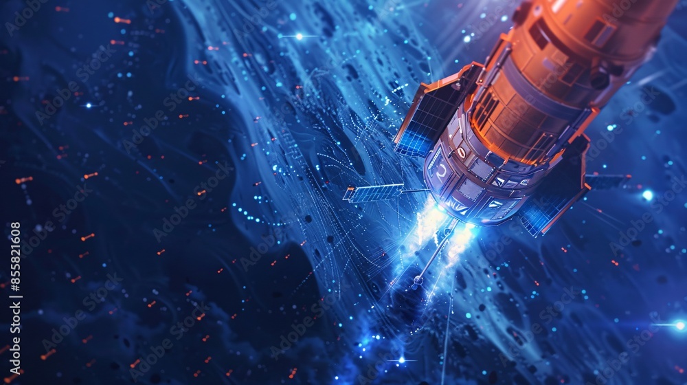 An illustration of a satellite space industrial background emphasizes ...