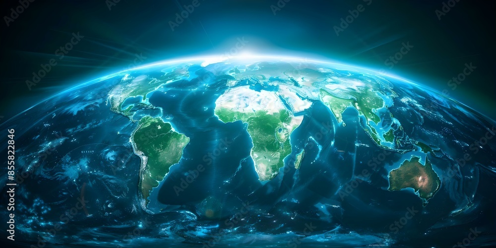 Closeup view of detailed world map with continents countries oceans and ...