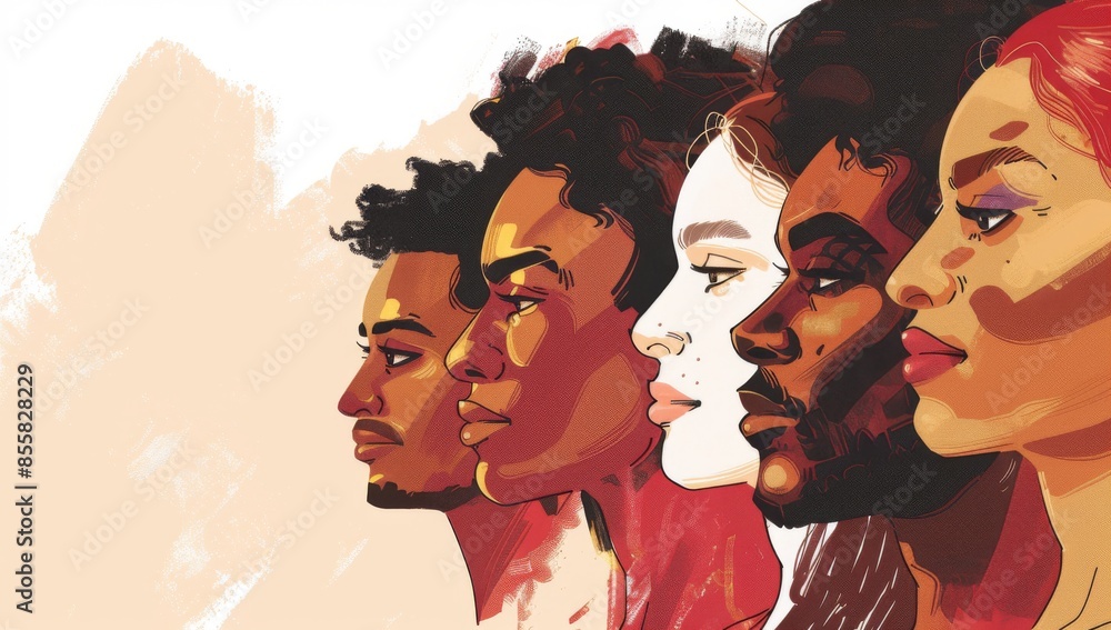 Demographic Change. Abstract painting of diverse crowd people profiles ...