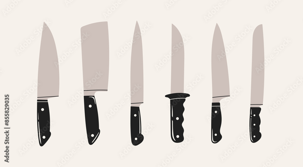 Vetor de Various Knives. Different shapes. Cutlery set. Kitchen ...