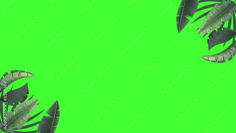 2D animation of realistic tropical leaves frame, leaves moving in wind ...