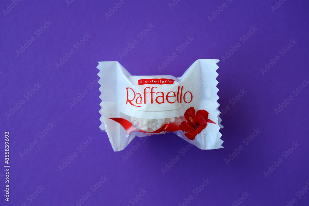 KYIV, UKRAINE - APRIL 20, 2024 Ferrero Raffaello premium sweets ...