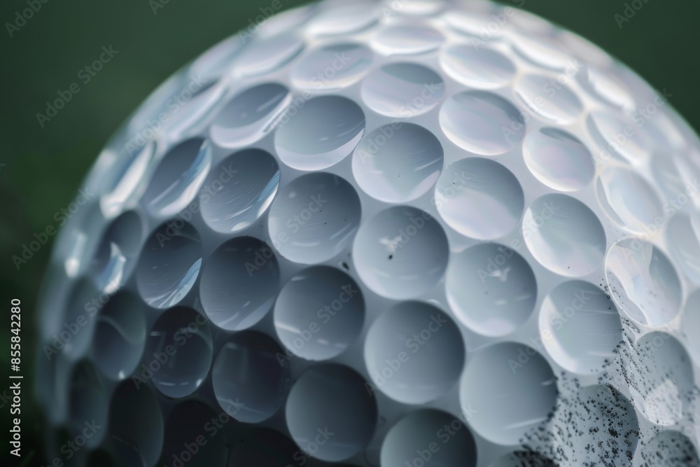 An extreme close-up of the golf ball's surface, showcasing its ...