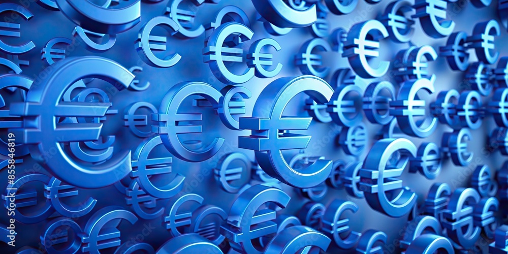 Futuristic of blue EURO ? symbols in a meticulous layout, creating an ...