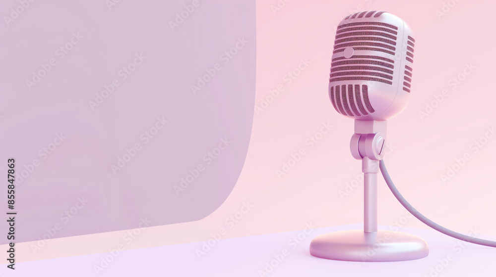 3D illustration of microphone with gradient pastel color background ...