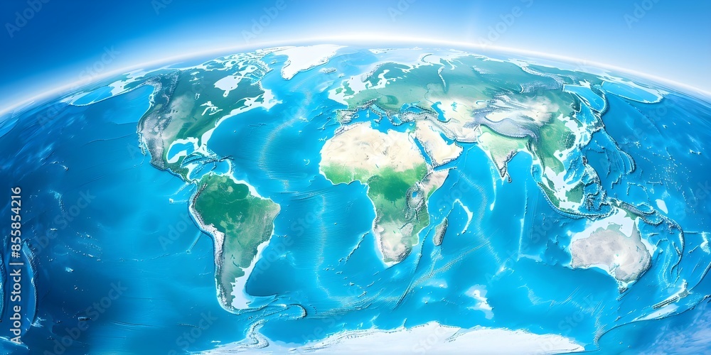 Detailed World Map with Continents, Countries, Oceans, and Cities in ...