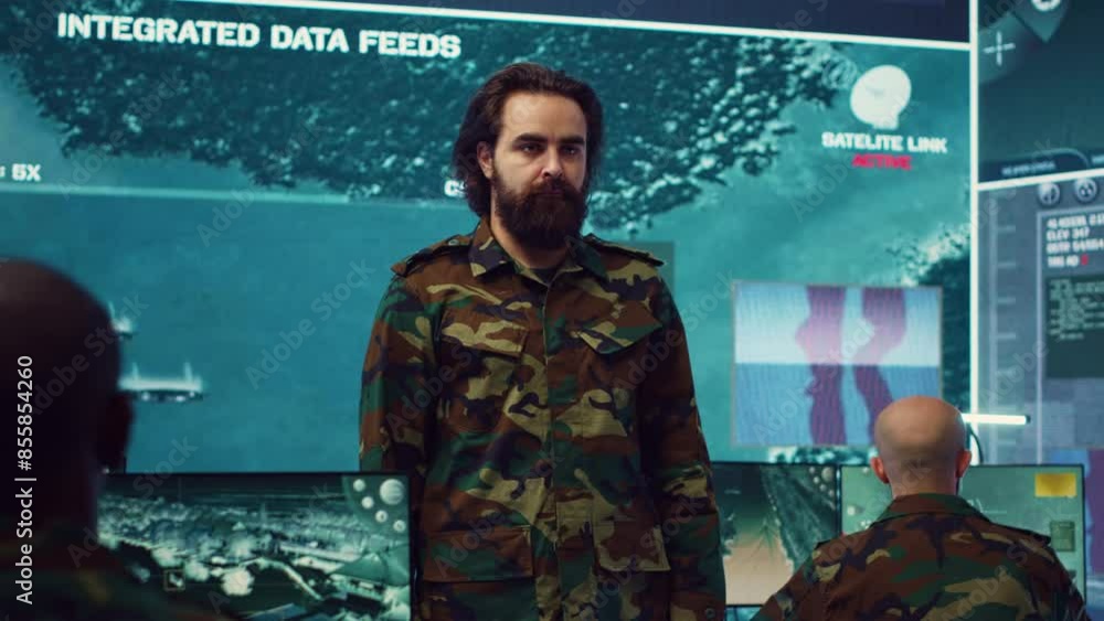 Lieutenant showing the solemn salute symbol in front of the major ...