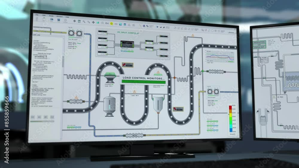 Modern software operating factory conveyor equipment. Software ...