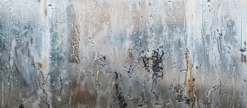 Wet window pane with black mold on plastic. Water condensation problem ...