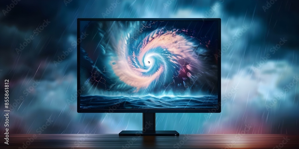 High-Definition Monitor Displaying Detailed Weather Map with Realistic ...