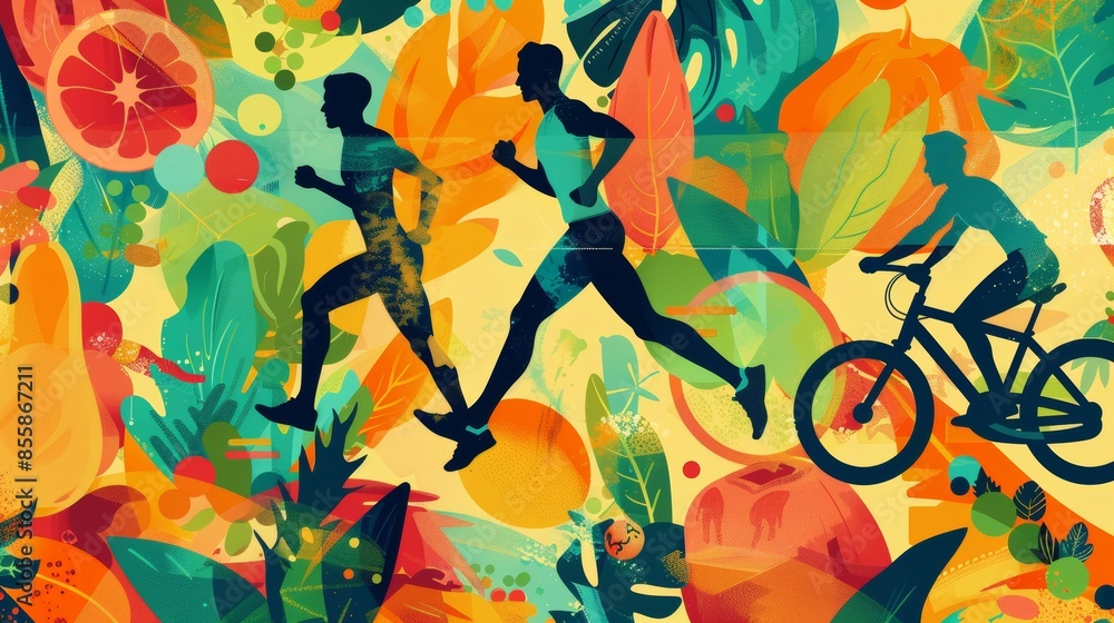 Lively and dynamic graphics that include exercise, a balanced diet and ...