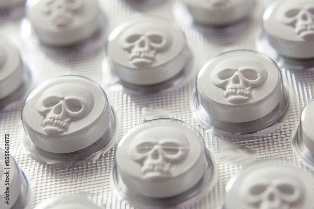 Skull shaped pills in blister packs, deadly tablets, suicide, drug ...