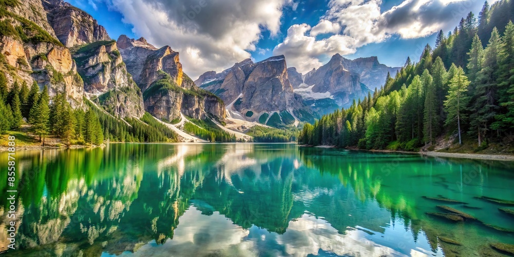 Foto de Scenic view of Lago Di Braies, perfect as a desktop wallpaper ...