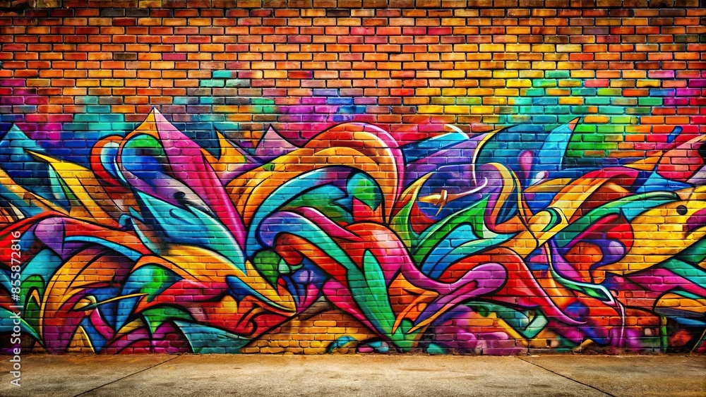 Colorful graffiti art covering a brick wall , urban, street art, spray ...