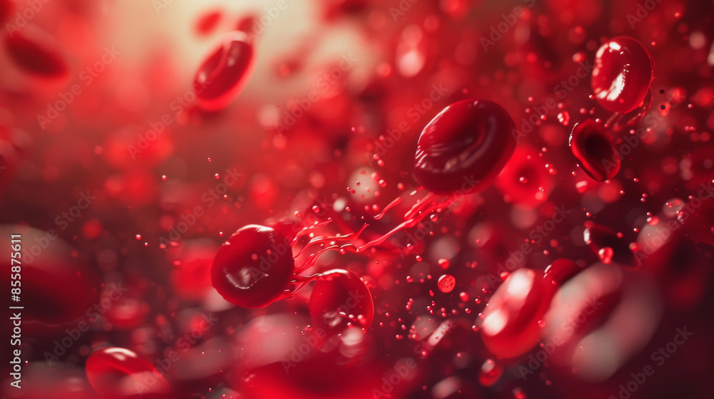 Red blood cells and platelets flowing through a vein, depicted in a 3D ...