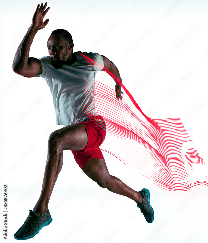 Full-length dynamic image of muscular, athletic man in motion, running ...