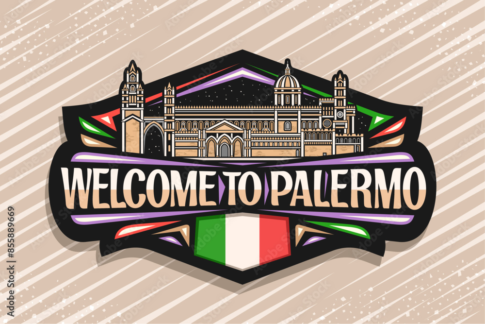 Vector logo for Palermo, black decorative signage with illustration of ...