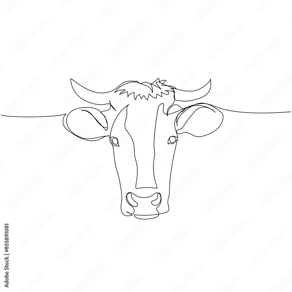 cow head, bull, livestock, cattle, calf one line art. Continuous line ...