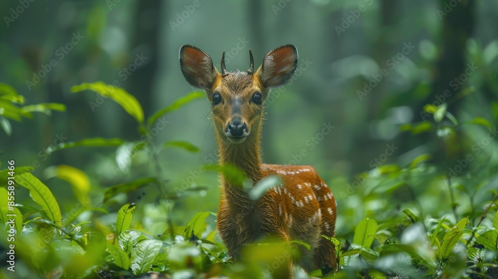 In the dense and misty Annamite Range forests, a rare saola stands ...