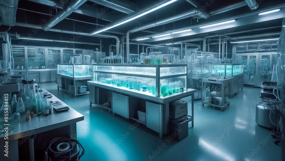 High-Tech Laboratory with Glass Tubes Containing Dangerous Pathogens ...
