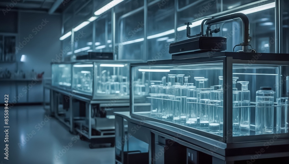 High-Tech Laboratory with Glass Tubes Containing Dangerous Pathogens ...