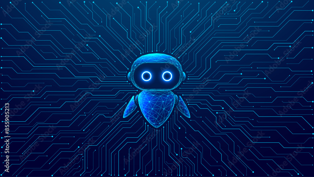 Abstract digital AI robot on circuit board light blue background. Chat ...