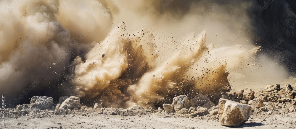 Rock splash and limestone dust storm after detonator blast on the ...