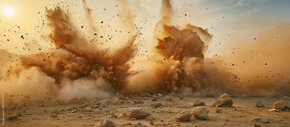 Rock splash and limestone dust storm after detonator blast on the ...