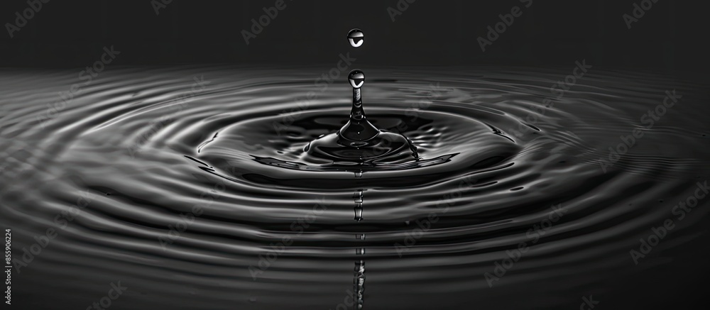 Panorama Water ripples from a drop of water in the dark. water drop ...