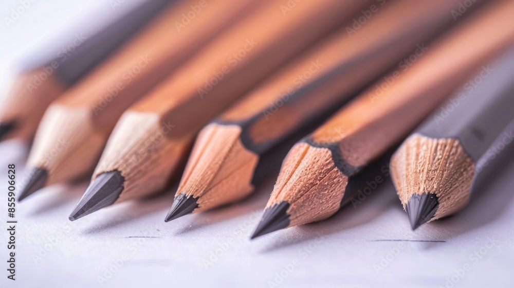 Sketching pencils on paper with copy space top view for art school ...