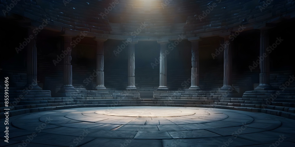 Ancient Greek-inspired fighting arena featuring stone pillars and an ...