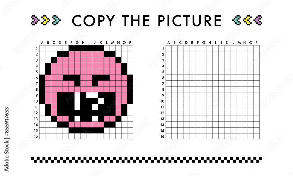 Copy the angry face picture game. Drawing with squares. Educational ...