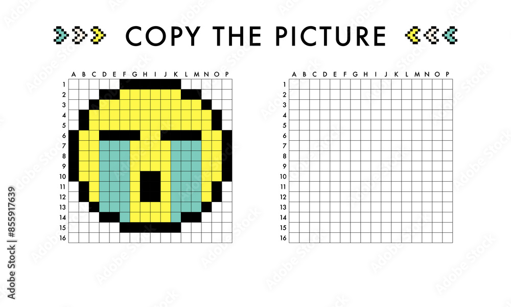 Copy the crying face picture game. Drawing with squares. Educational ...