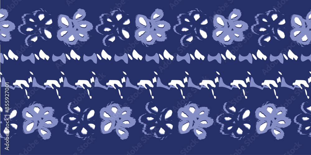 Indigo blue to dye effect abstract vector seamless border pattern ...