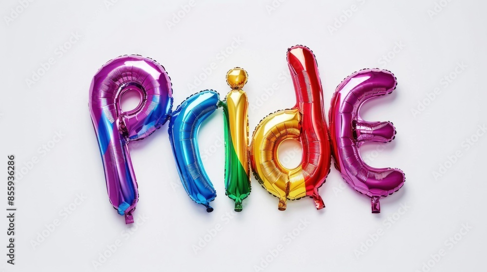 Colorful Metallic Balloons Spell 'PRIDE' in a Shimmering Display - A ...