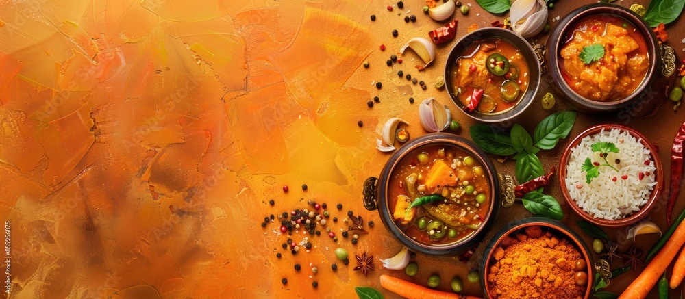 Rice box mixed curry paste pastel background Food Isolated. Copy space ...