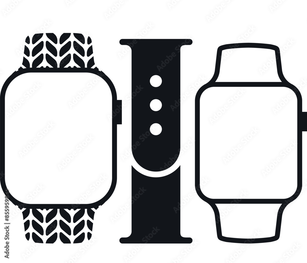Apple watch icons with different patterned straps and dial button in ...