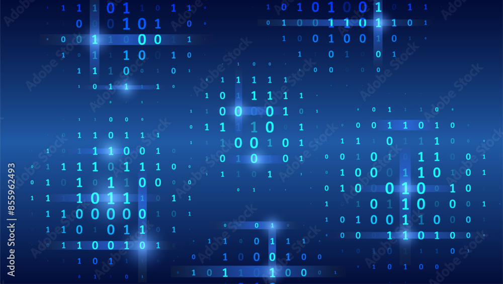 Blue Background With Data Flow Binary Code Artificial Intelligence Program Code Computer