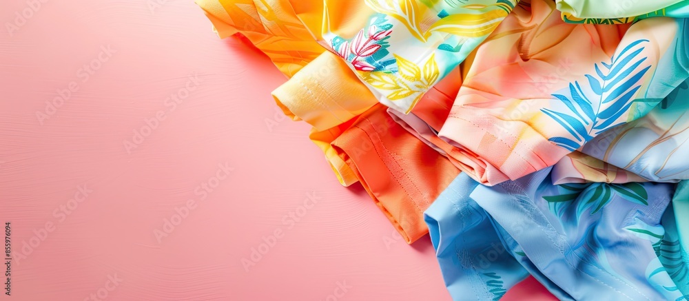 photos of shorts with various motifs blur pastel background. Copy space ...