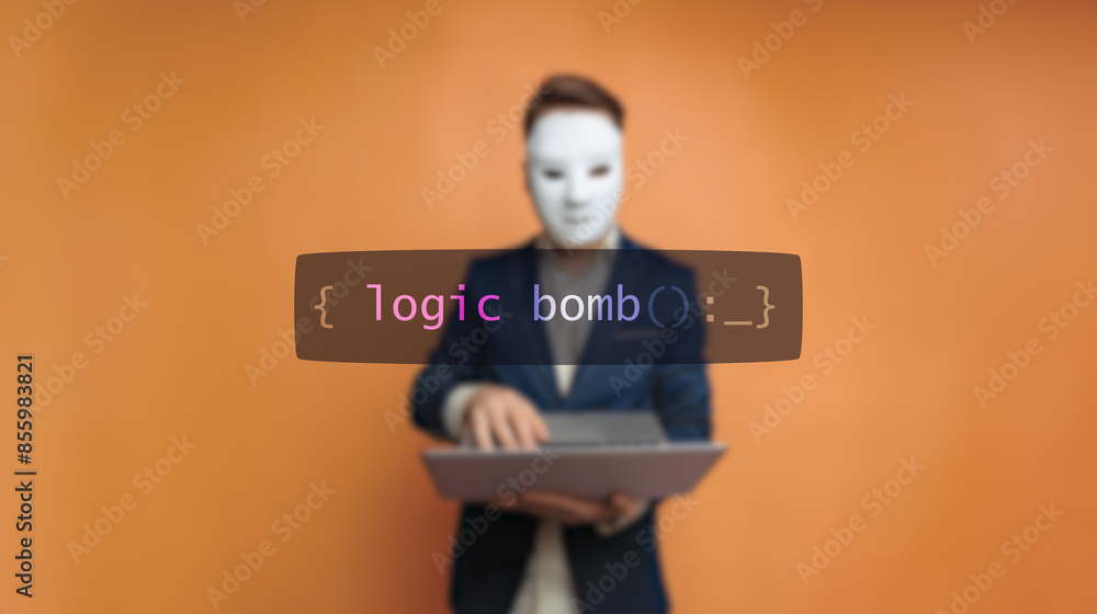 Cybersecurity concept logic bomb on foreground screen, hacker ...