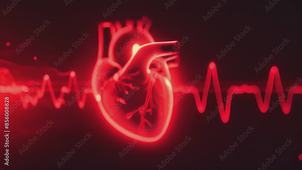 human heart shape with red cardio pulse line. Creative stylized red ...