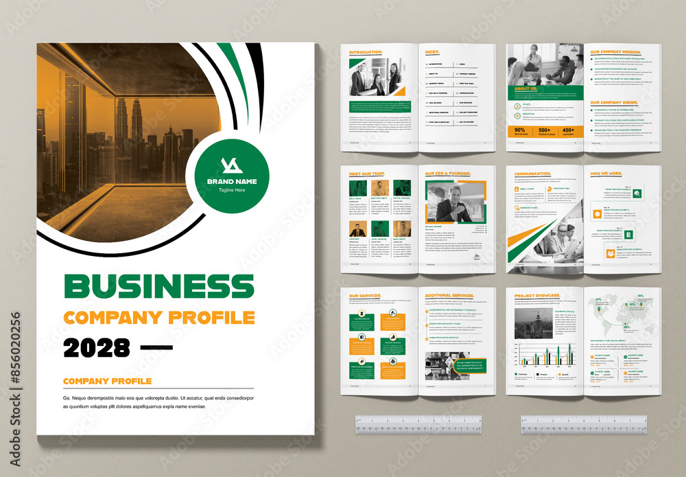 Company Profile Layout With Yellow Accents Stock Template | Adobe Stock