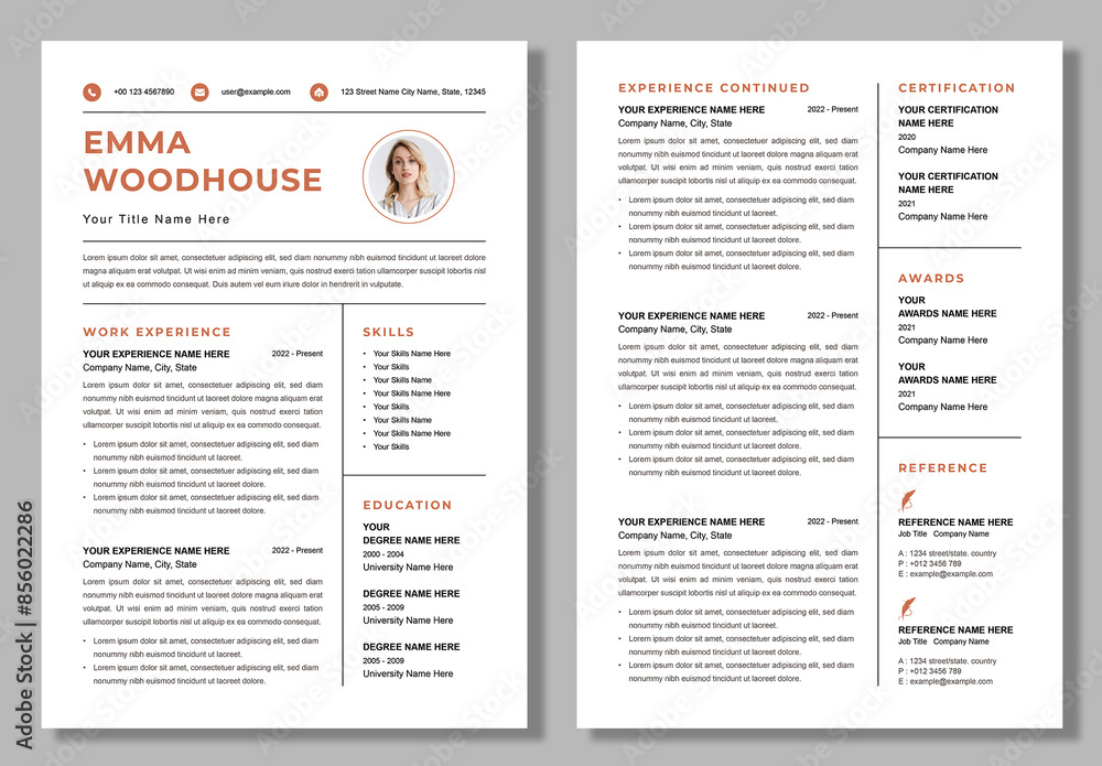 Modern Resume Layout Stock Template | Adobe Stock