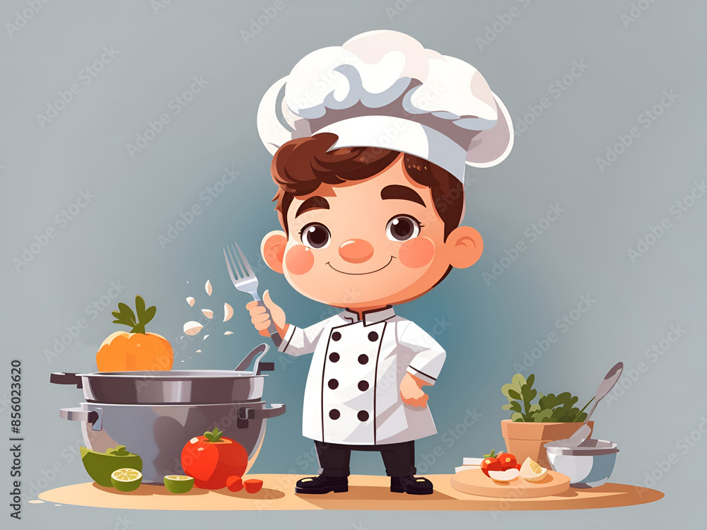 Cute chef cartoon character. People professional concept design. Chibi ...