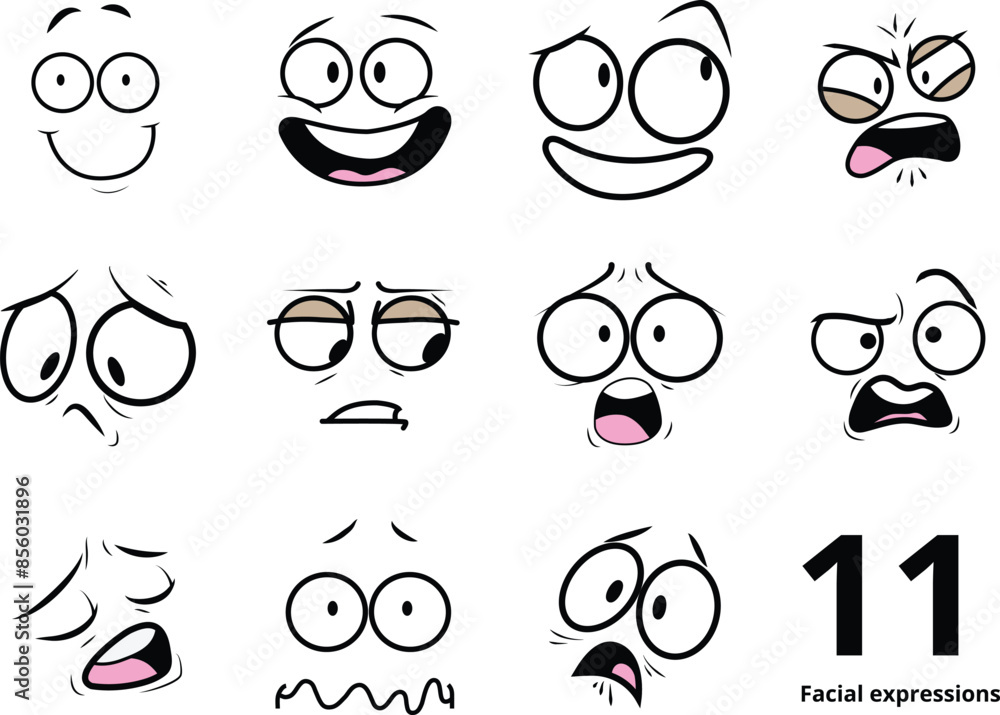 11 Essential Facial Expressions for Dynamic Character Design Stock ...