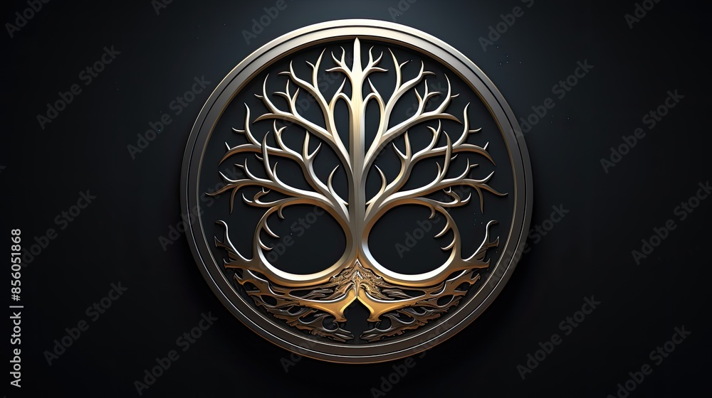 This is an image of a tree with roots in the shape of a circle. The ...