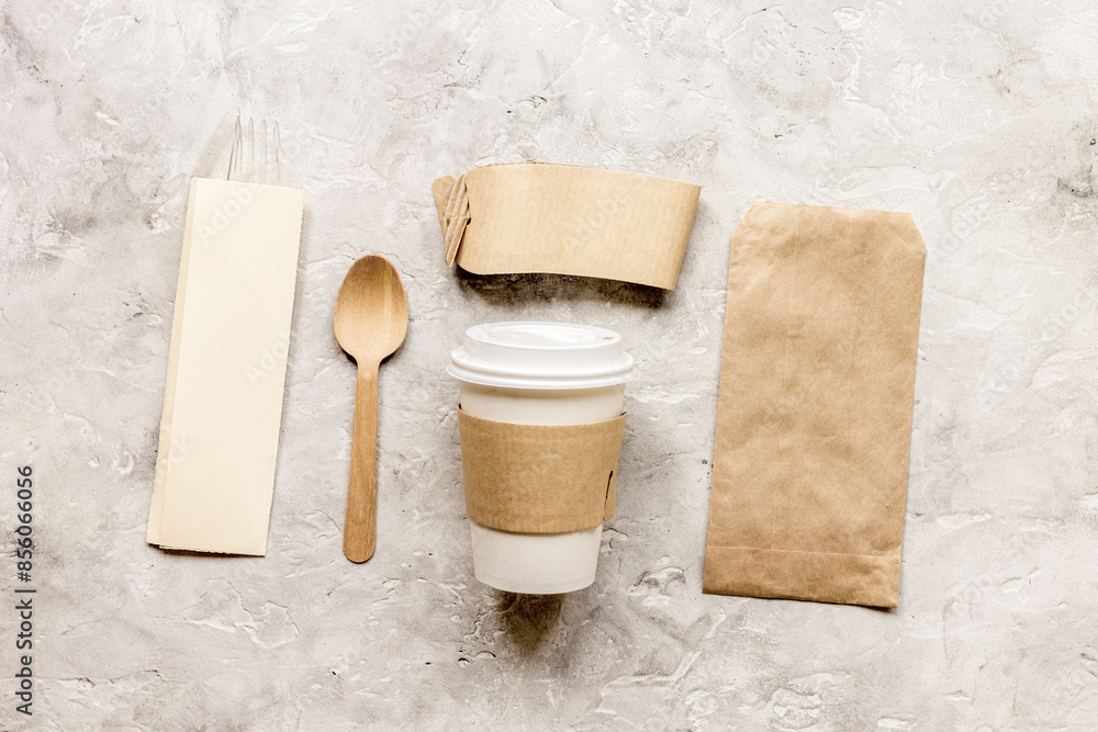 paper bags for food delivery restourant stone table background top view ...