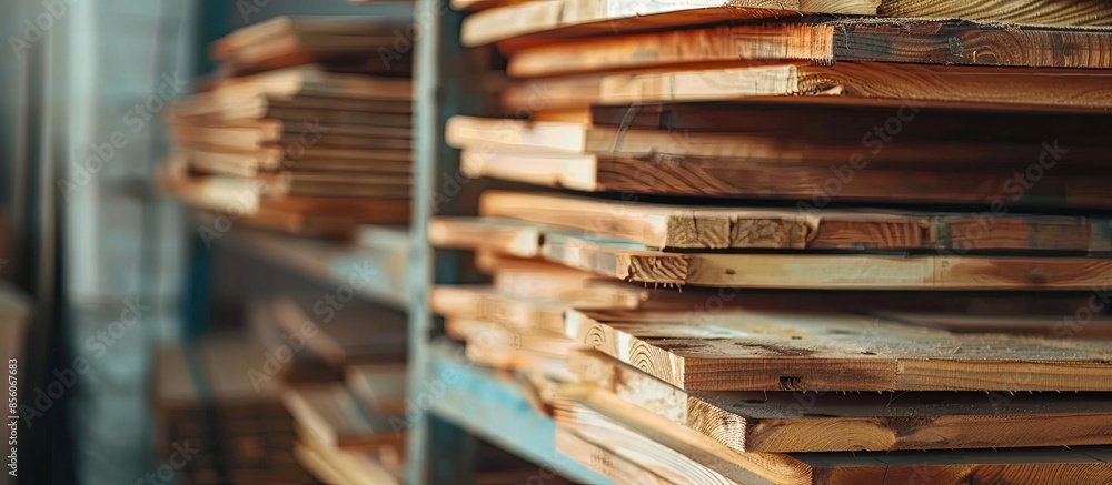 stacked wooden boards in a woodworking industry. stacks with pine ...